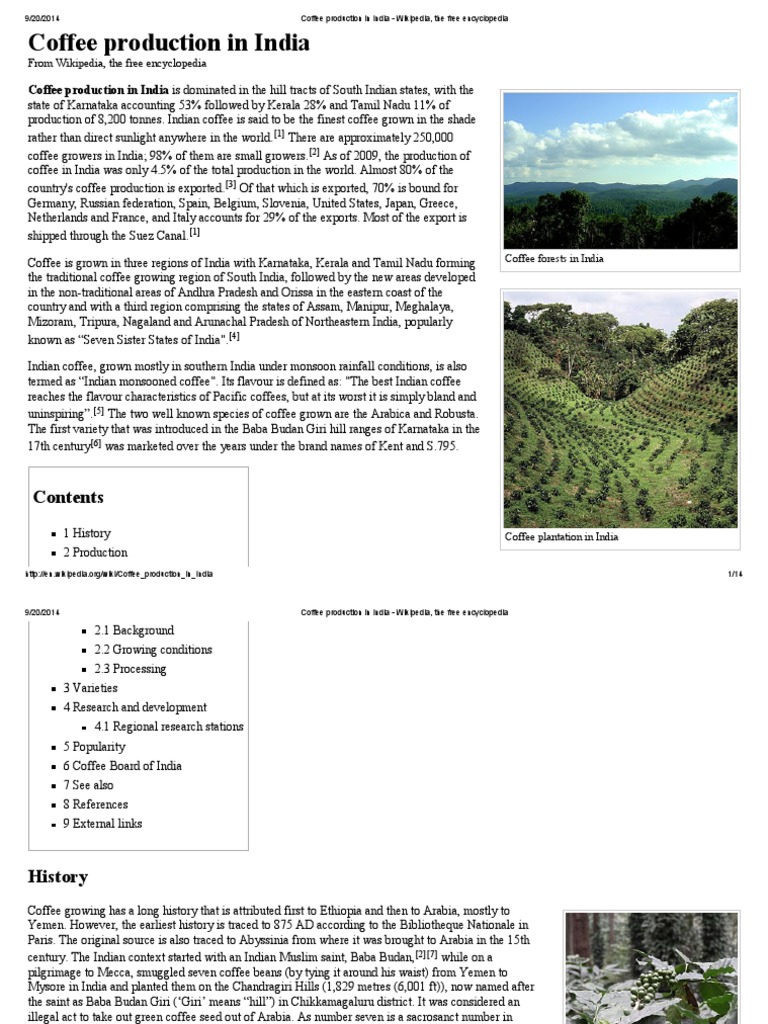 Coffee Production in India - Wikipedia, The Free Encyclopedia | PDF ...