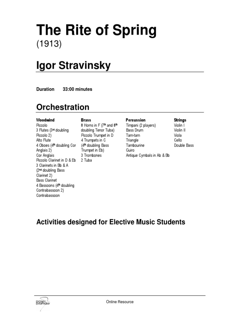 Stravinsky The Rite of Spring (Elective Music Students) PDF | PDF