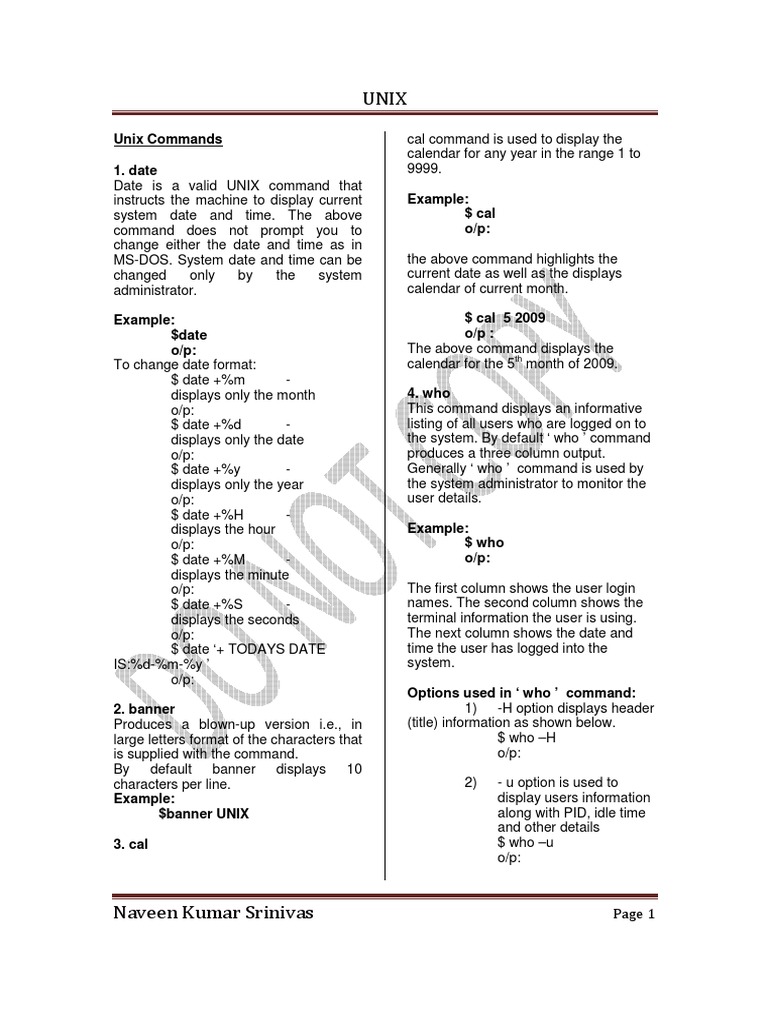 Unix Commands | PDF | Command Line Interface | Directory (Computing)