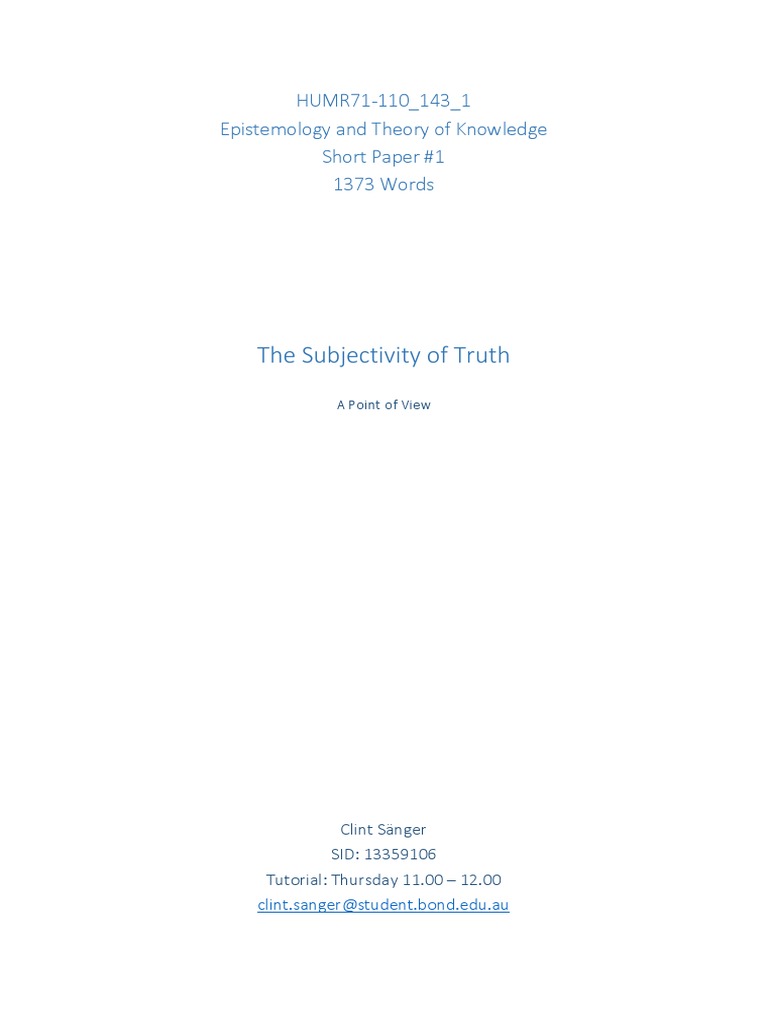 The Subjectivity of Truth | PDF | Correspondence Theory Of Truth | Truth