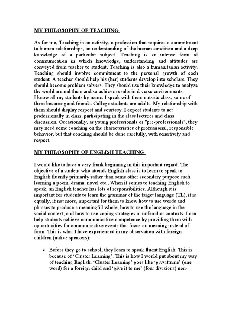 Teaching Philosophy for ESL Success | PDF | English Language | Teachers