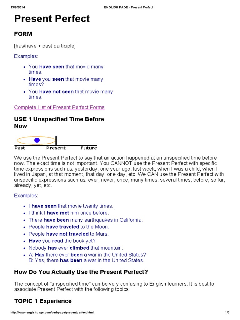 ENGLISH PAGE - Present Perfect PDF | PDF | Perfect (Grammar) | Verb