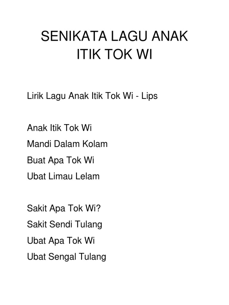 Senikata Lagu Anak Itik Tok Wi | PDF