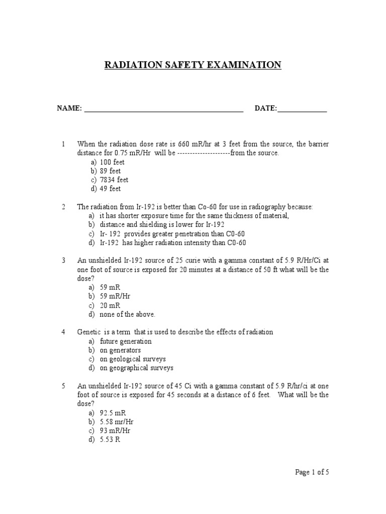 Radiation Safety Examination Questions | PDF | Absorbed Dose | Nuclear ...