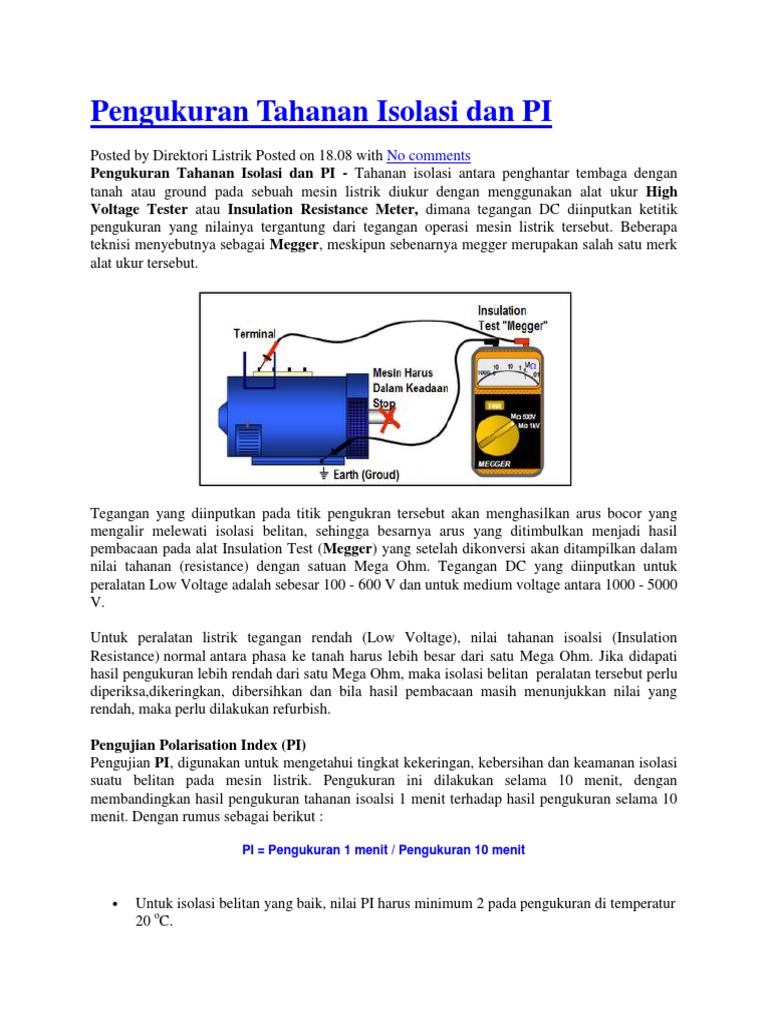 Pengukuran Tahanan Isolasi Dan PI | PDF