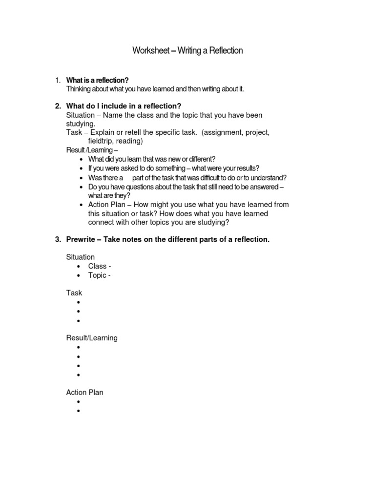 Worksheet - Reflection | PDF