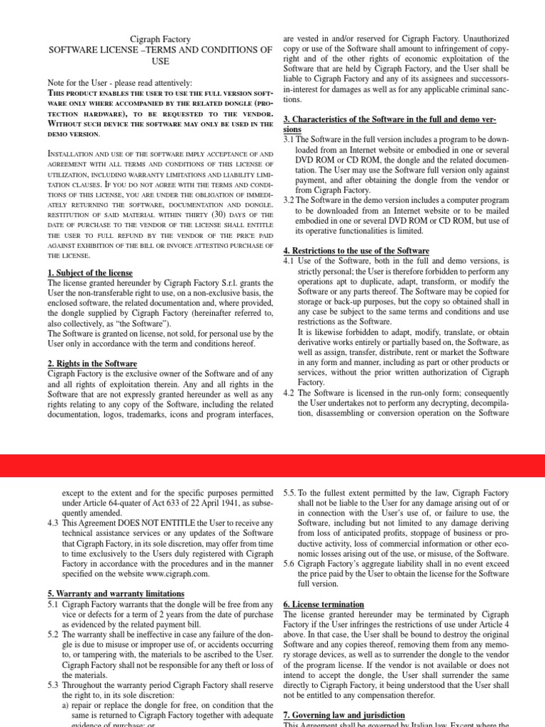 Cigraph Factory Software License - Terms and Conditions of USE | PDF ...