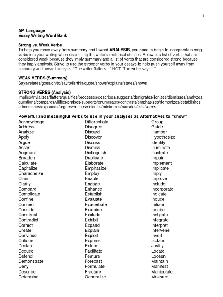 Essay Writing Word Bank | PDF | Clause | Sentence (Linguistics)