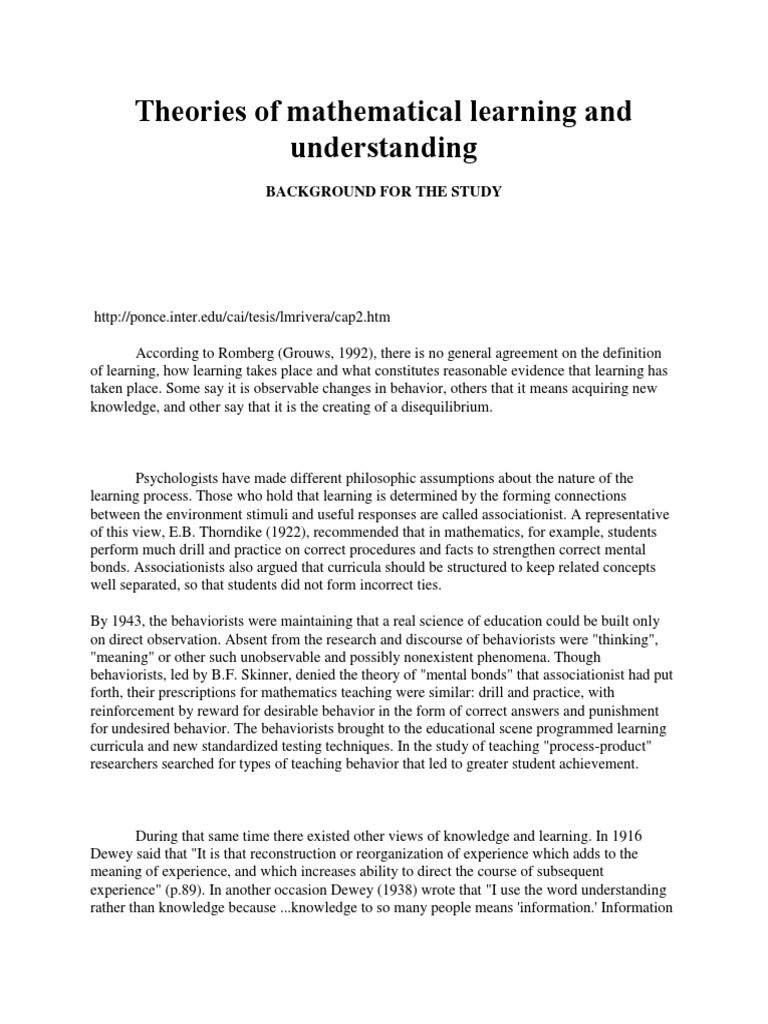 Theories of Mathematical Learning and Understanding | PDF ...