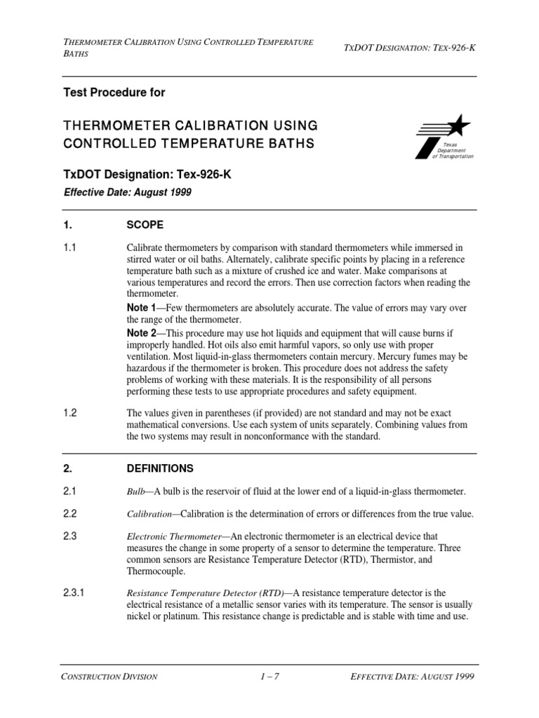 Thermometer Calibration Procedure TEX-926-K | PDF | Thermometer ...