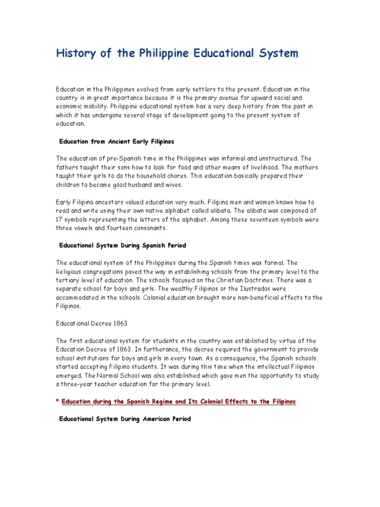 History of the Philippine Educational System | Schools | Philippines