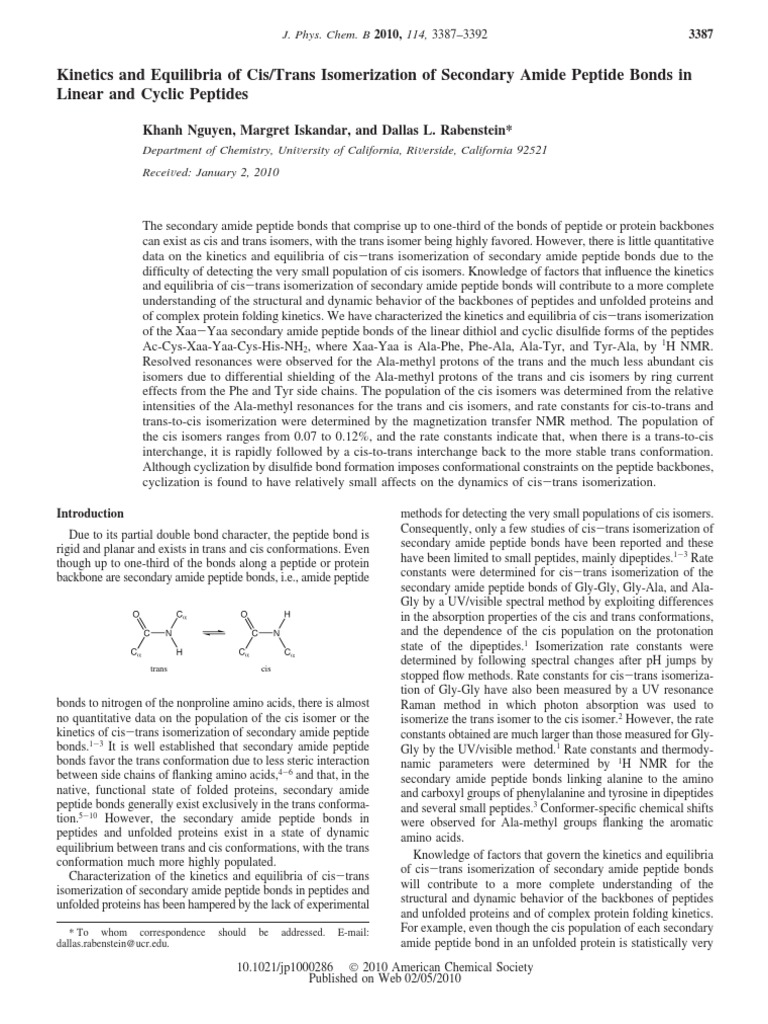 Kinetics and Equilibria of Cis/Trans Isomerization of Secondary Amide ...