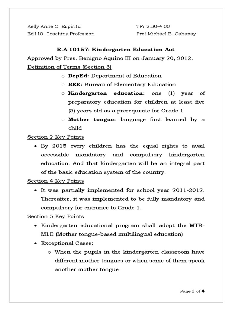 RA 10157 | Kindergarten | Teachers