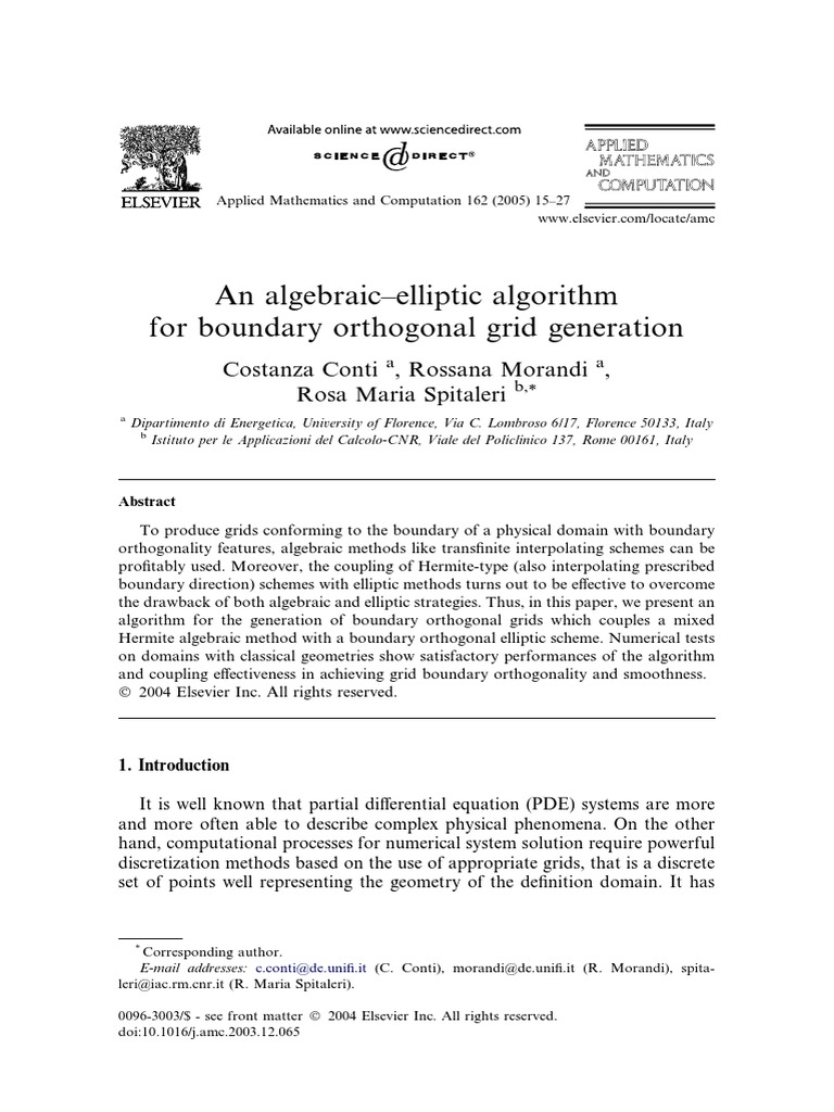 Algebraic-Elliptic Grid Generation | PDF | Numerical Analysis | Partial ...