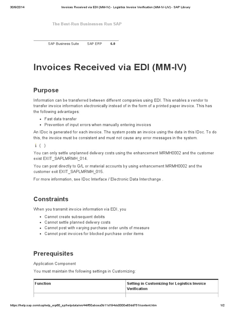 Invoices Received Via EDI (MM-IV) - Logistics Invoice Verification (MM ...