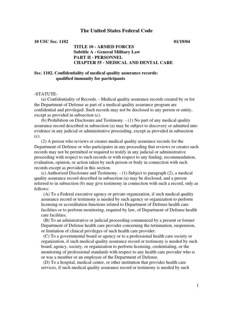 10usc 1102 | PDF | Discovery (Law) | Confidentiality
