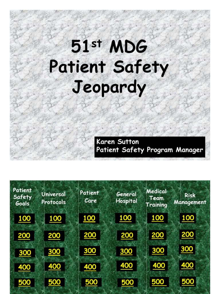 Safety Jeopardy Game Overview | PDF | Health Care | Patient