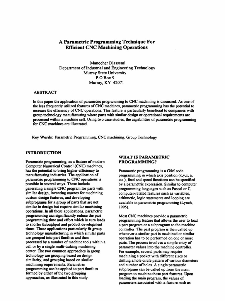 A Parametric Programming Technique For Efficient CNC Machining Op PDF | PDF | Numerical Control ...