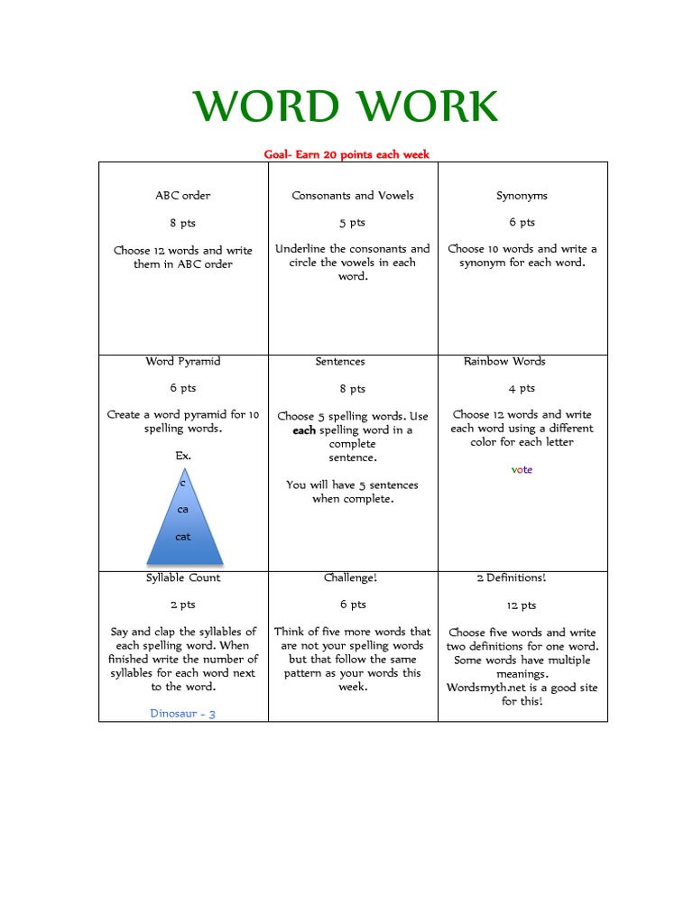 Weekly Word Work Assignment Guide | PDF