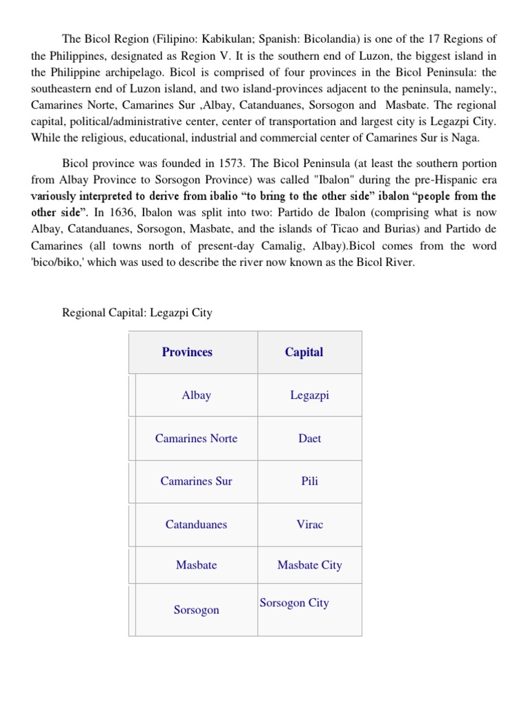 The Bicol Region | Agriculture | Languages
