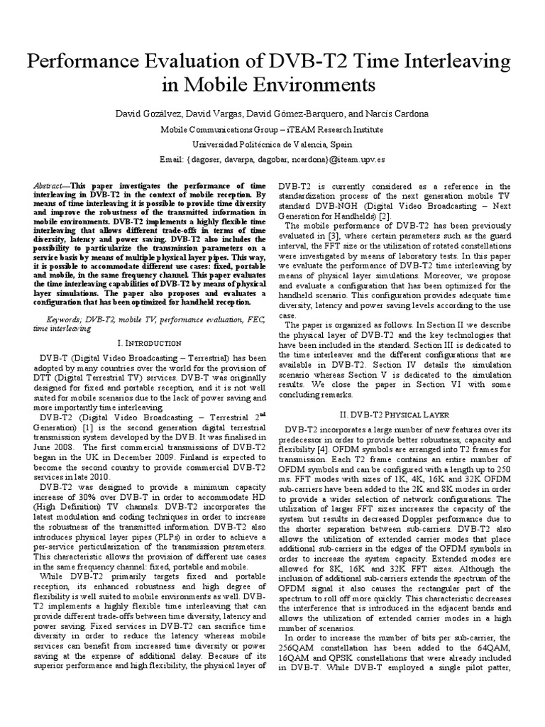 DVB-T2 Time Interleaving Performance Mobile | PDF | Forward Error Correction | Orthogonal ...
