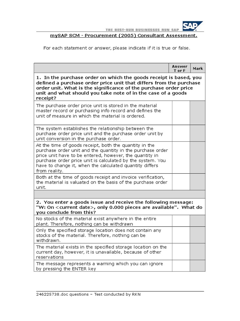mySAP SCM Procurement Consultant Test | PDF | Real Estate Appraisal ...