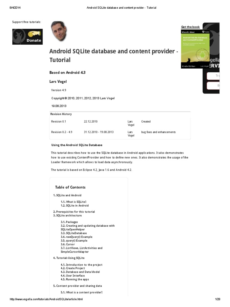 Android SQLite Database and Content Provider - Tutorial PDF | PDF ...