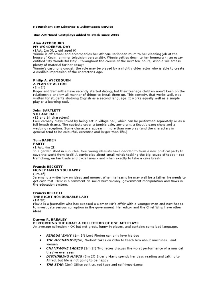 One Act Mixed Cast Plays Added Since 2006 | PDF | Art