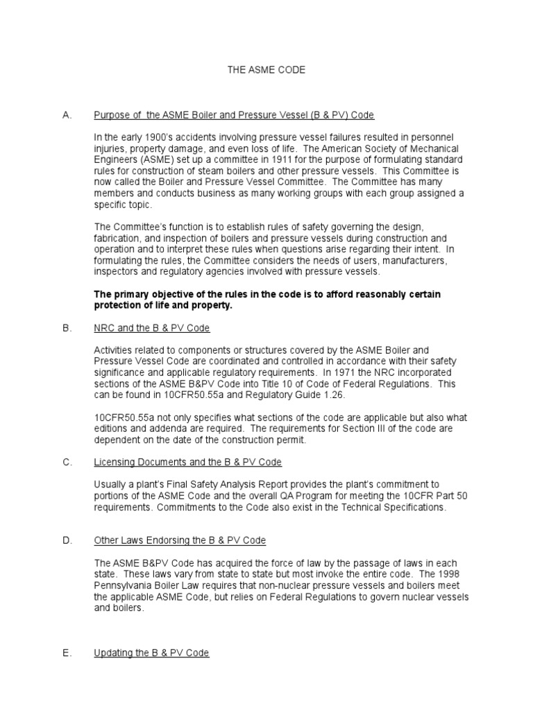 The Purpose and Contents of the ASME Boiler and Pressure Vessel Code ...