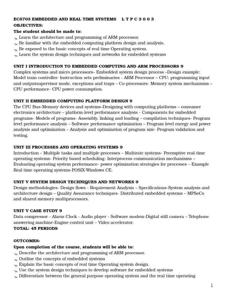 Embedded and Real Time Systems | PDF | Embedded System | Microcontroller