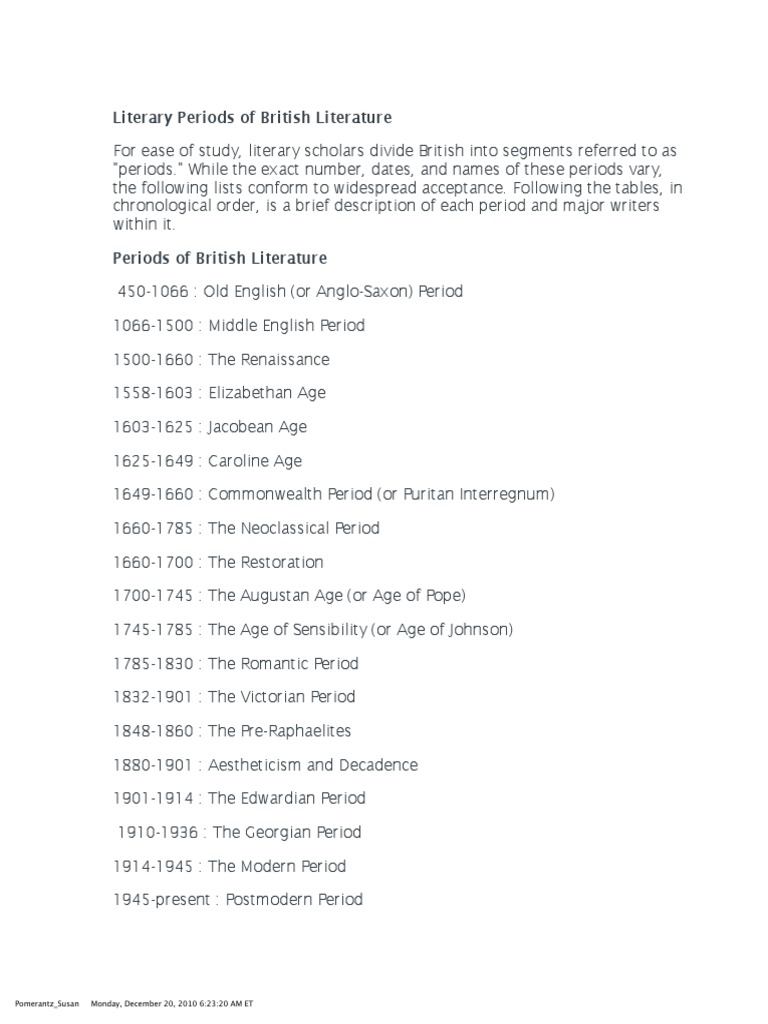 British Literary Periods Guide | PDF | English Literature | British ...