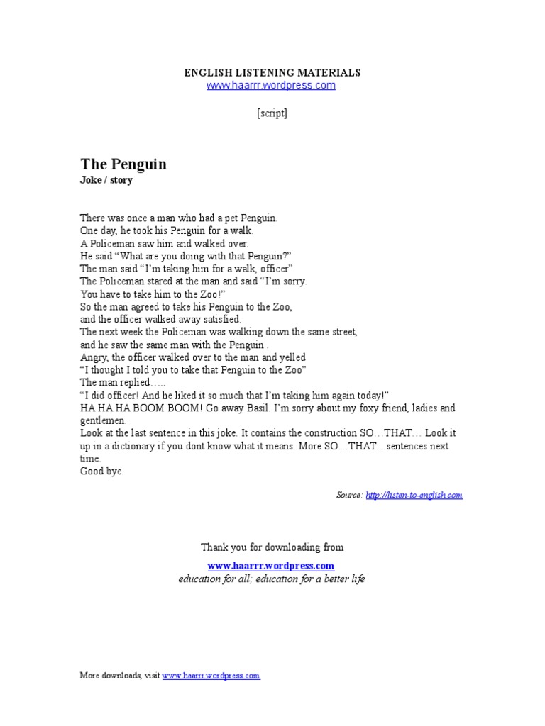 The Penguin Script: A Humorous Story | PDF | Art | Mystery, Thriller ...