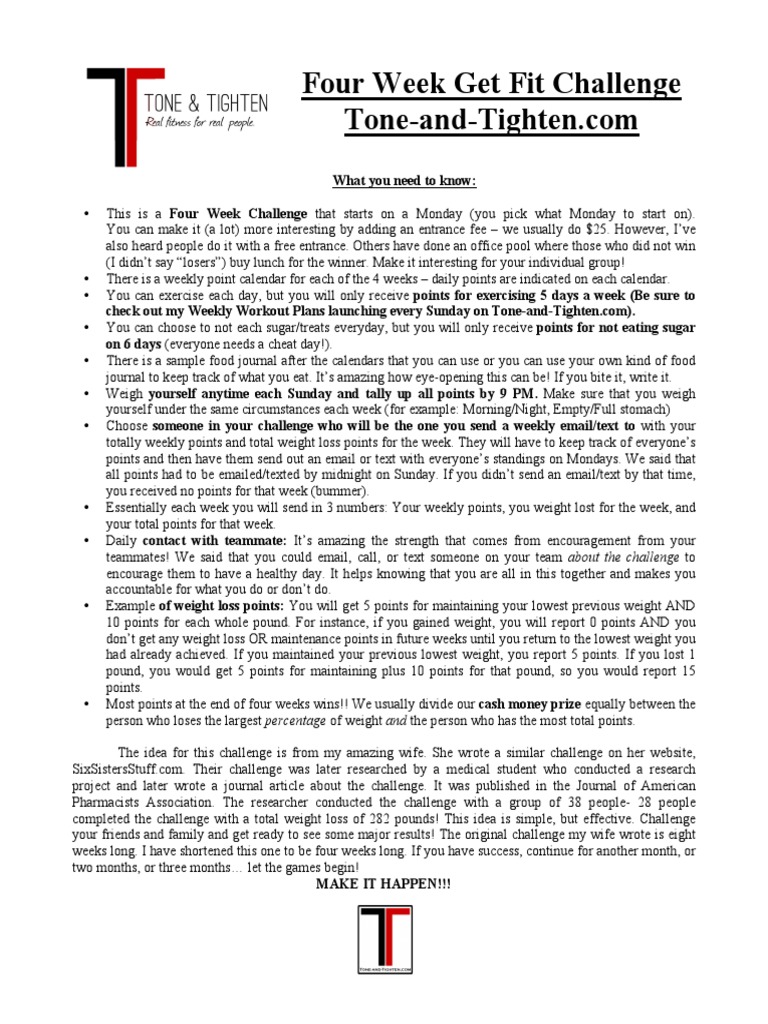 Four Week Get Fit Challenge From | PDF | Candy | Wellness