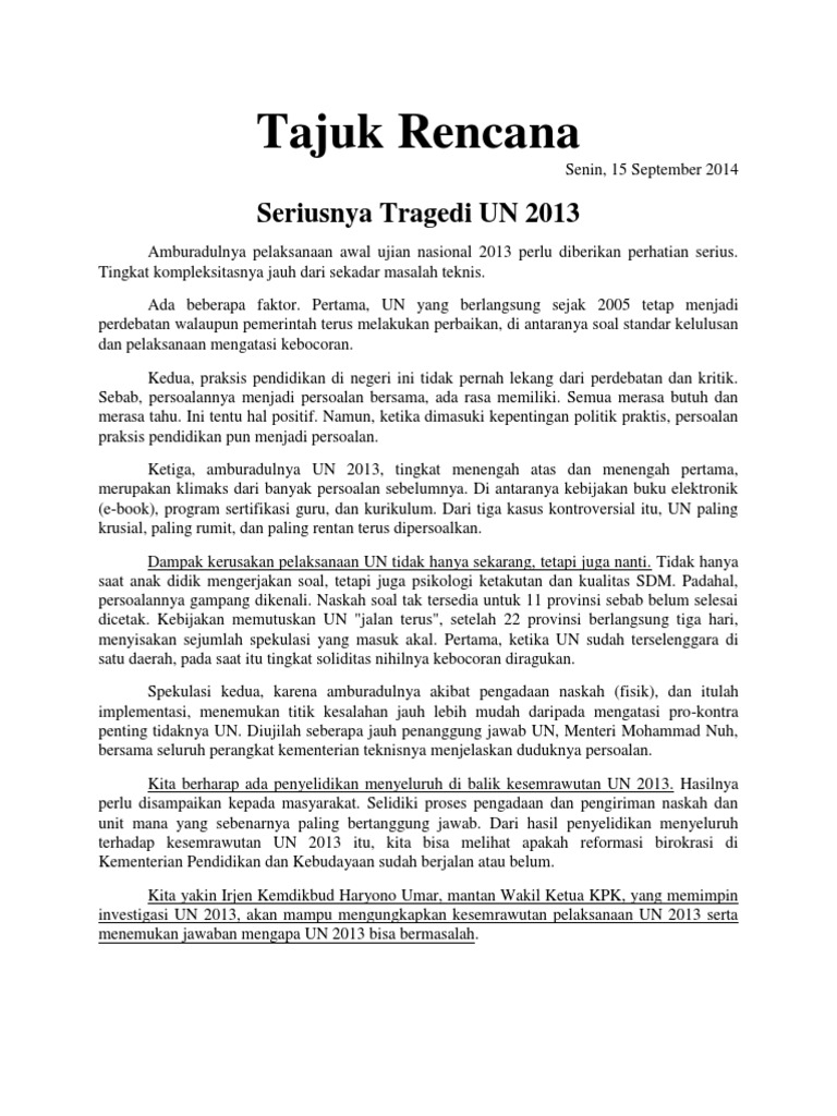 Contoh Tajuk Rencana | PDF | Ilmu Sosial