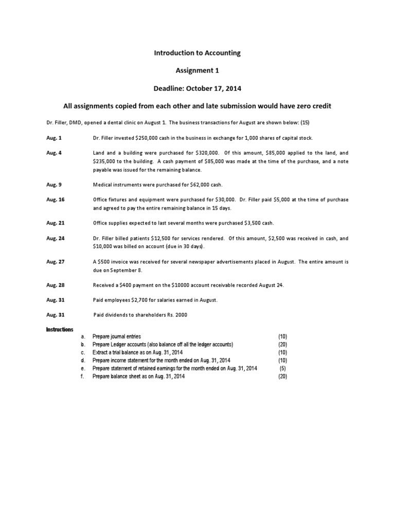 Assignment 1-Introduction To Accounting | PDF