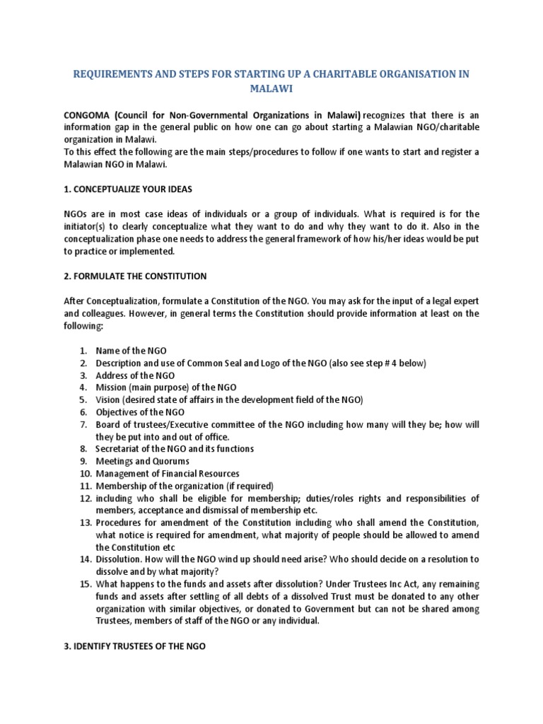 Requirements and Steps For Starting Up A Charitable Organisation in ...