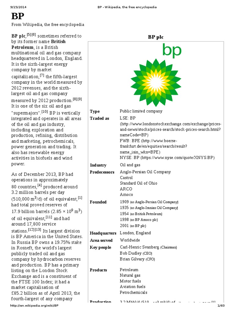 BP - Wikipedia, The Free Encyclopedia | PDF | Bp | Share Repurchase