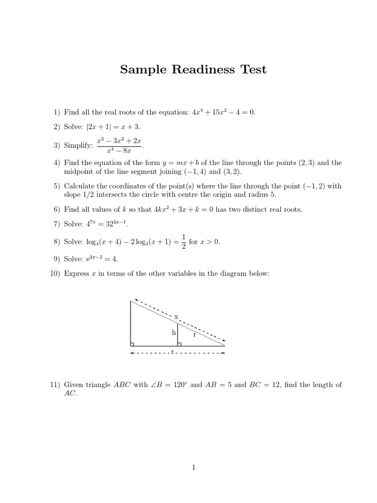 Math Readiness Practice Test | PDF | Circle | Square Root