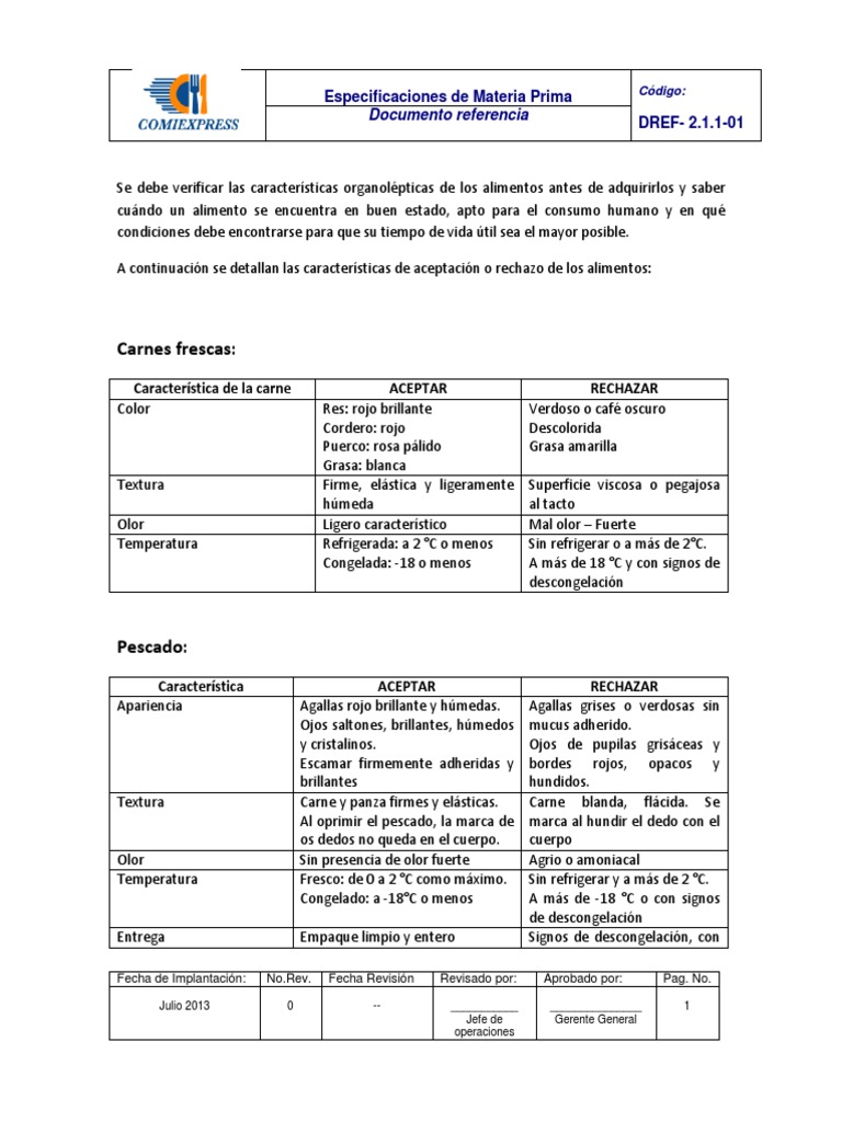 DREF. 2.1.1-01 Especificaciones de materia prima.docx | Leche | Queso