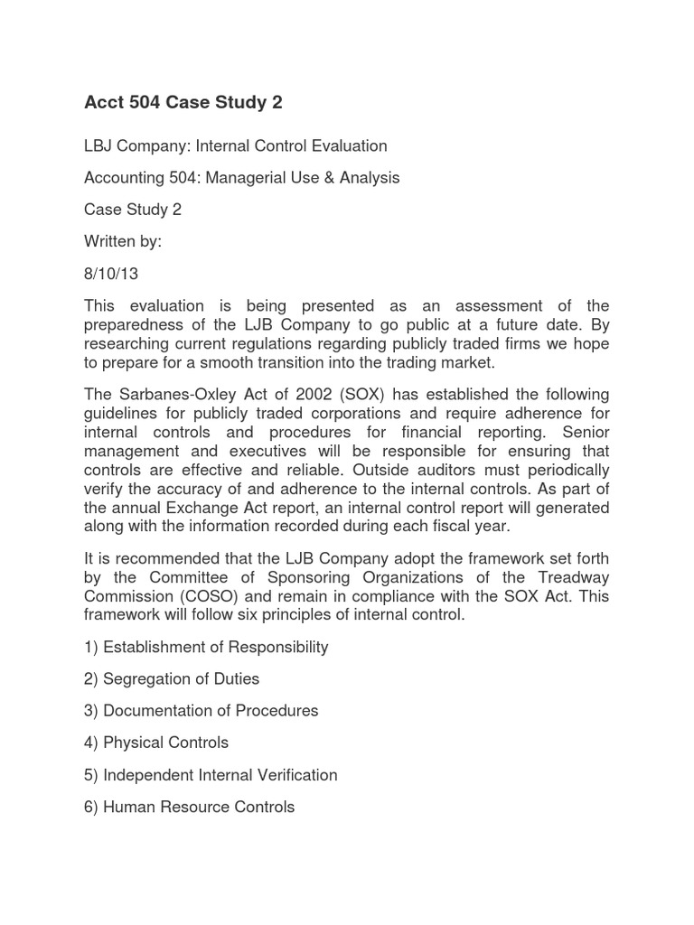 Acct 504 Case Study 2 | PDF | Sarbanes–Oxley Act | Computer Security