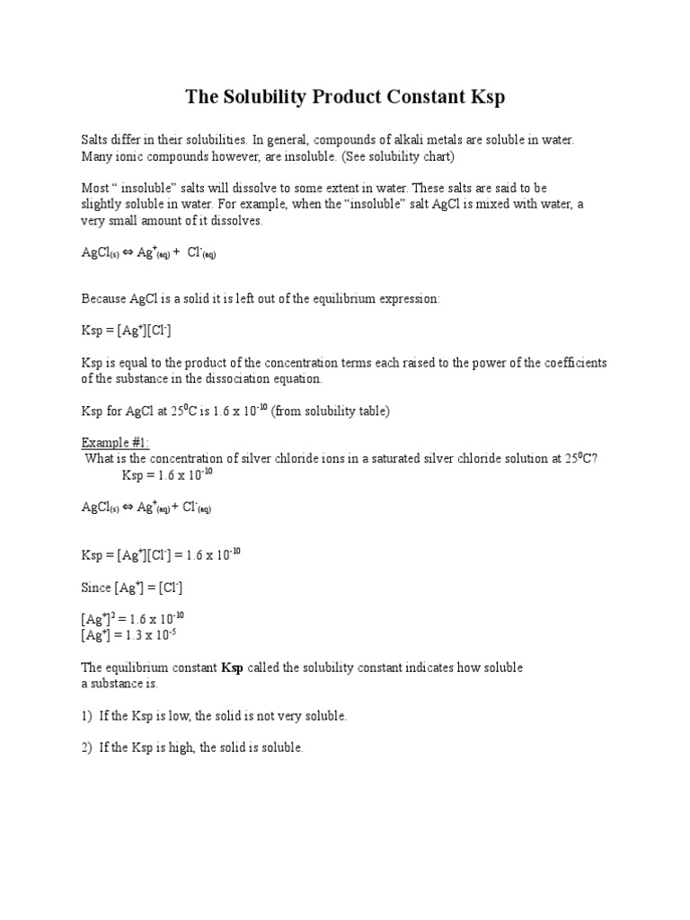 The Solubility Product Constant KSP | PDF | Solubility | Precipitation ...