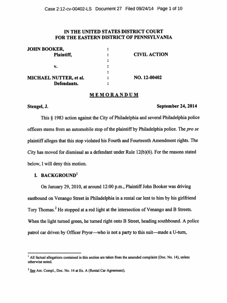 Booker, John - Stengel Memo | PDF | Federal Rules Of Civil Procedure ...