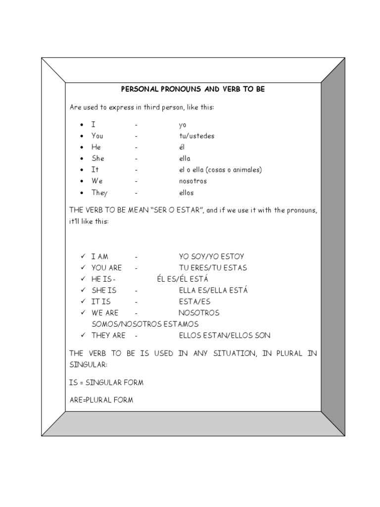 Personal Pronouns and Verb "To Be" Guide | PDF