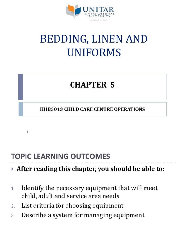Chapter 5 - Bedding, Linen and Uniforms - ND | PDF | Mattress | Bed