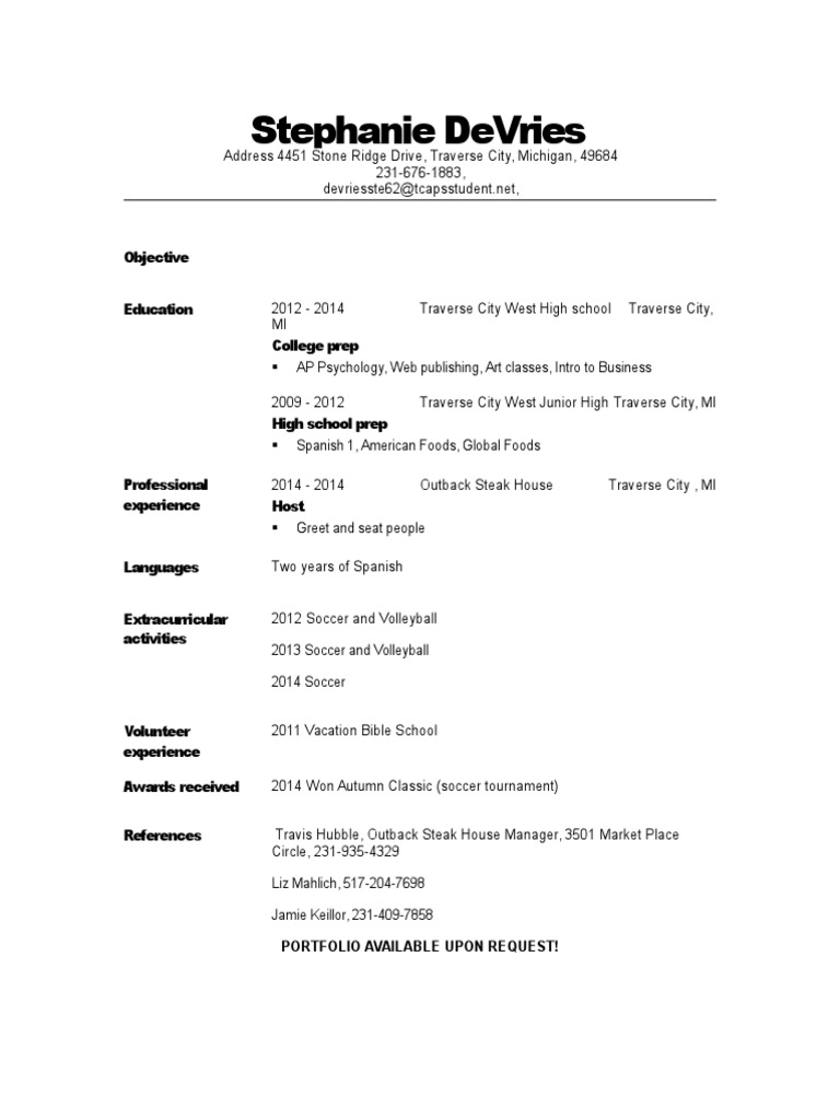 Stephanie DeVries: Resume Overview | PDF