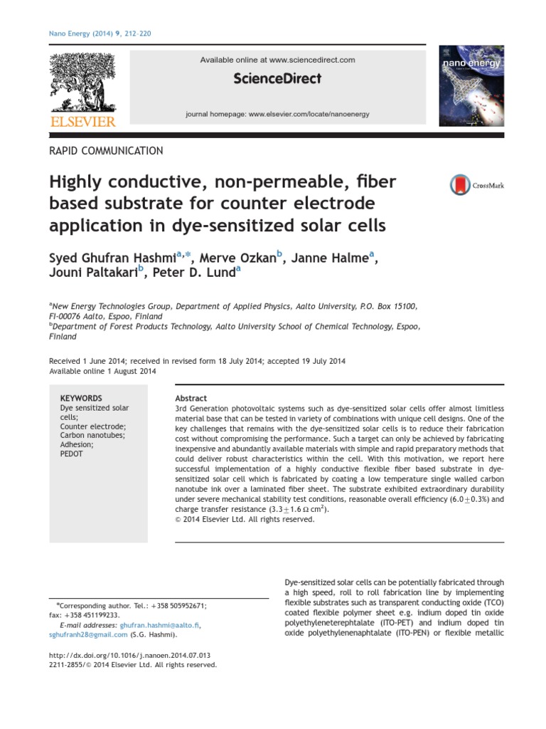 Conductive Fiber Substrate for Solar Cells | PDF | Carbon Nanotube ...