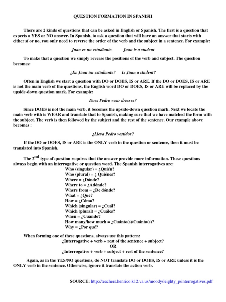 Spanish Question Formation Guide | PDF