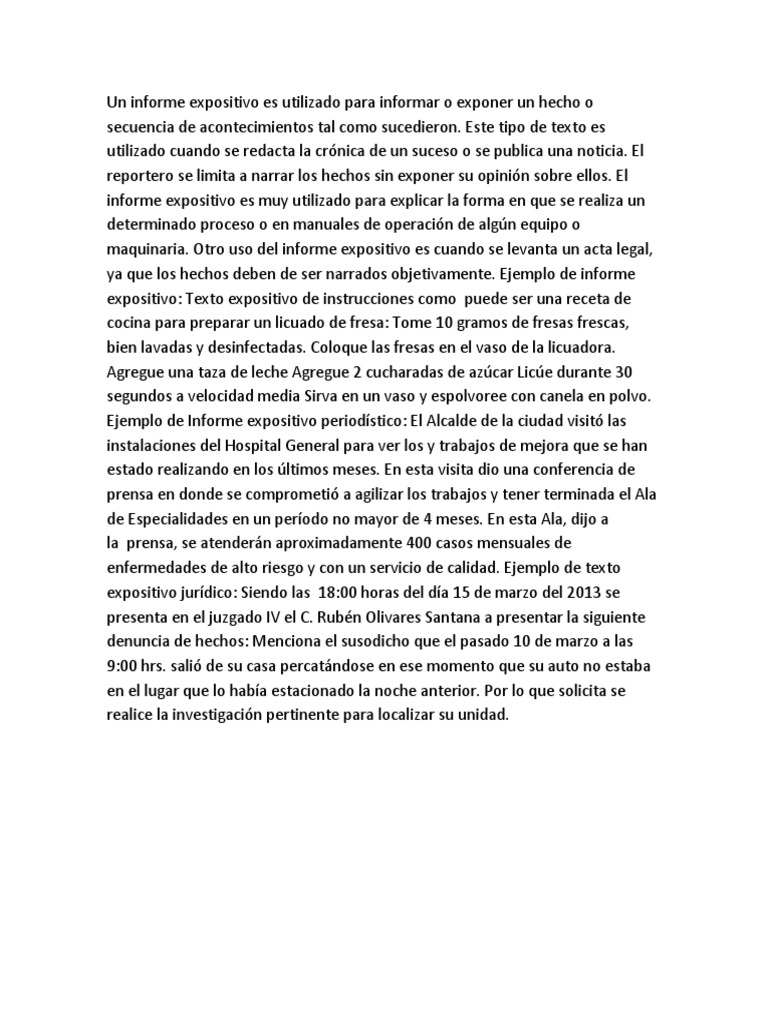 Un Informe Expositivo Es Utilizado para Informar o Exponer Un Hecho o ...