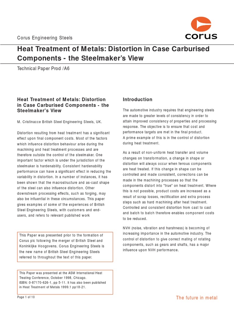Heat Treatment of Metals: Distortion in Case Carburised Components ...