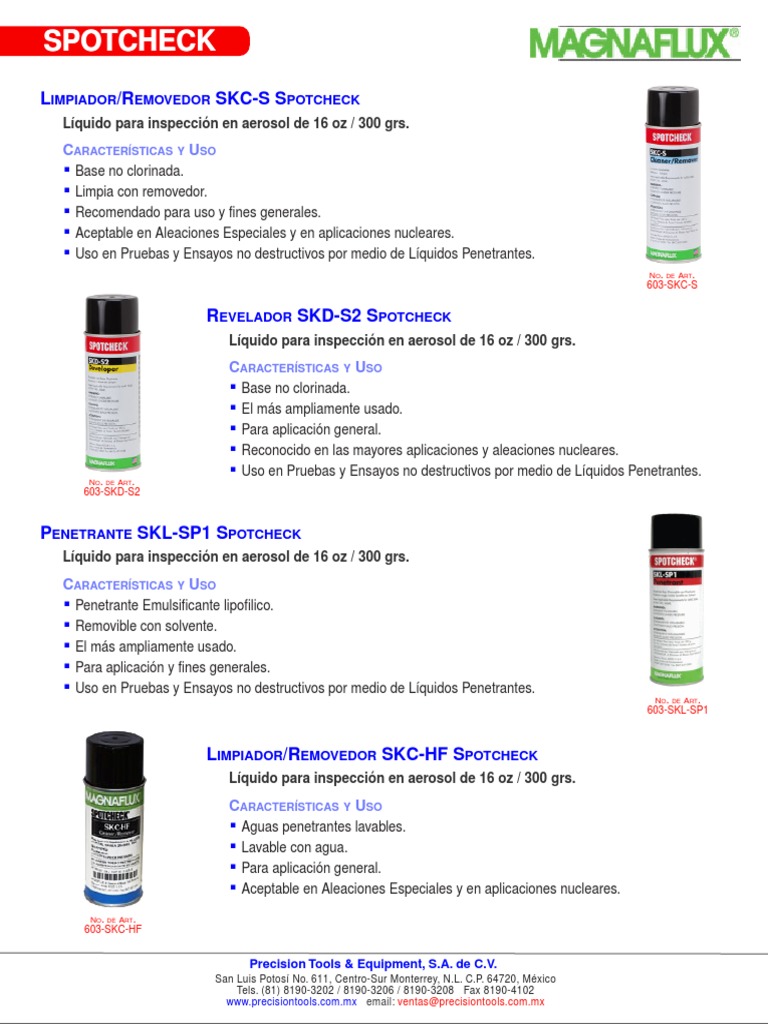 Catalogo Magnaflux PDF | PDF | Sustancias químicas | Industrias